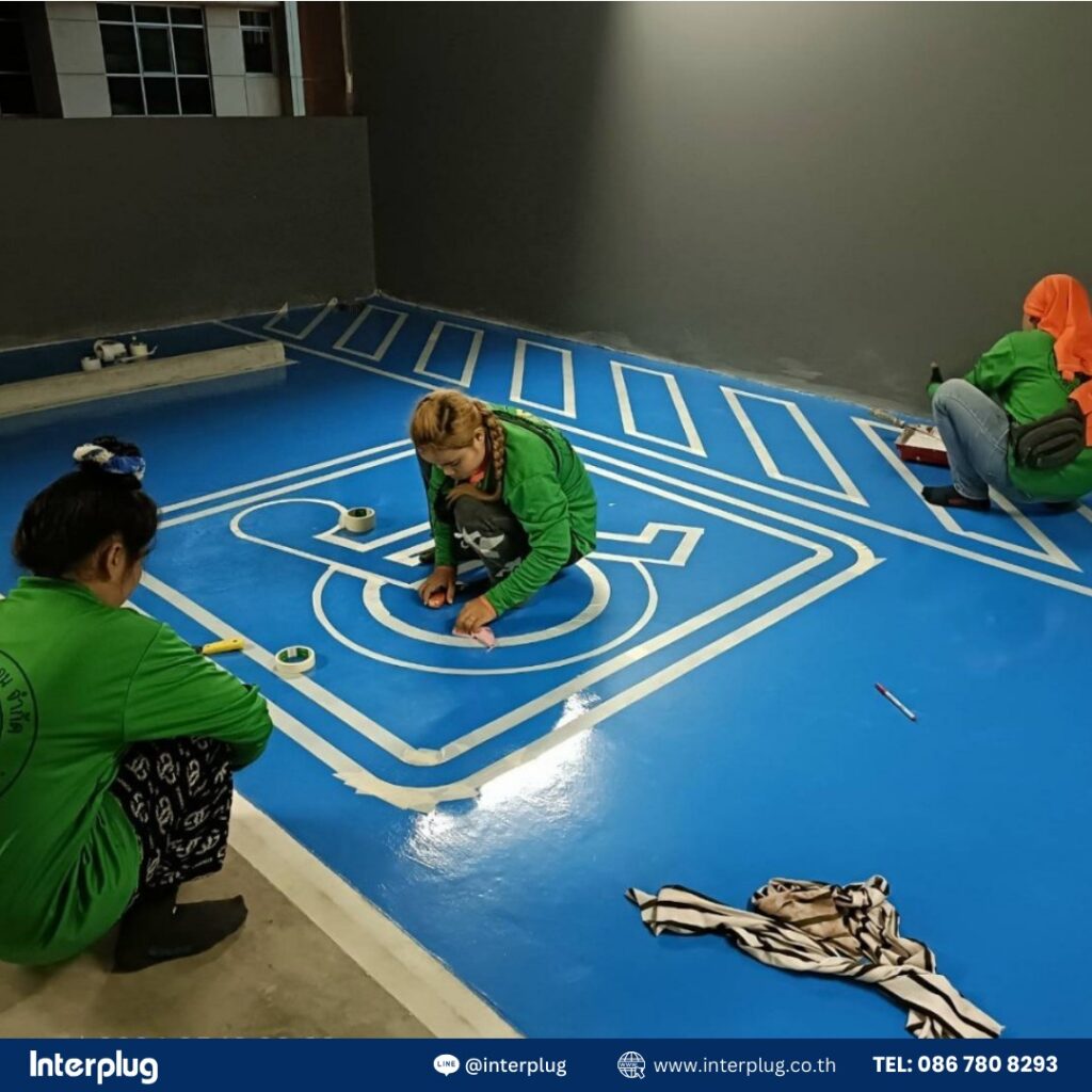 บริการตีเส้นและทำสัญลักษณ์พื้นลานจอดรถ มาตรฐานระดับมืออาชีพ – Interplug